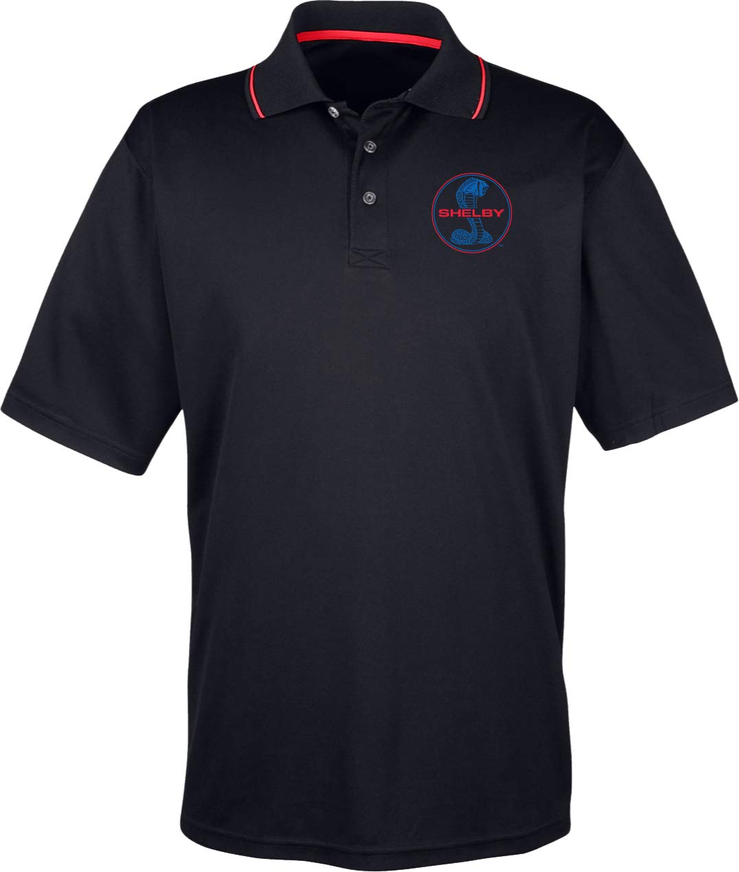 Ford Mustang Shelby Blue and Red Two Tone Polo, Black XL