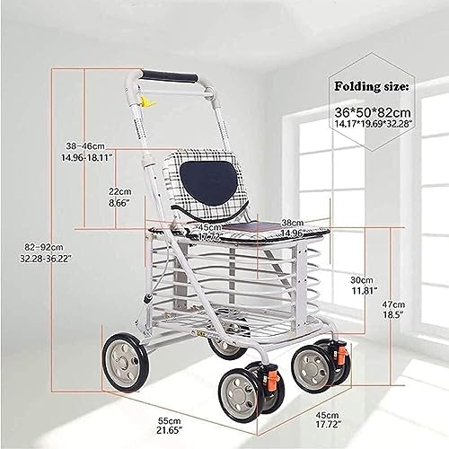 Folding Shopping Cart, Self-Propelled Elderly Shopping Trolley Olding Walker with Wheel Handrail Height Adjustable Walkers Grocery Utility Carts