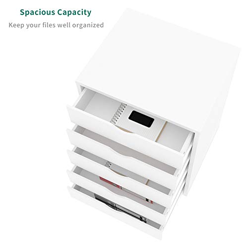 YITAHOME 5 Drawer Chest, Mobile File Cabinet with Wheels, Home Office Storage Dresser Cabinet, White