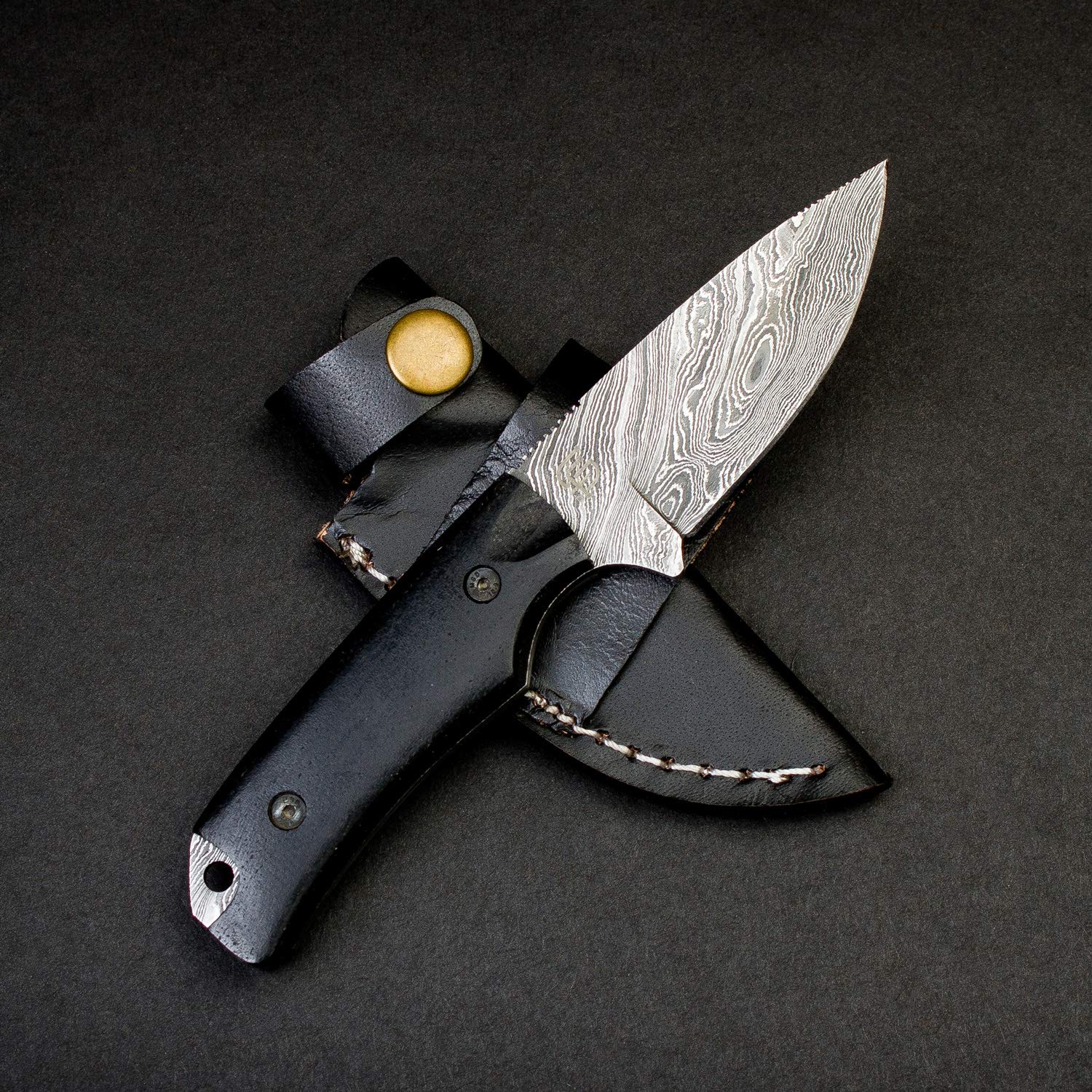 Forseti Steel Boone Damascus Steel Skinner with Black Micarta Handle