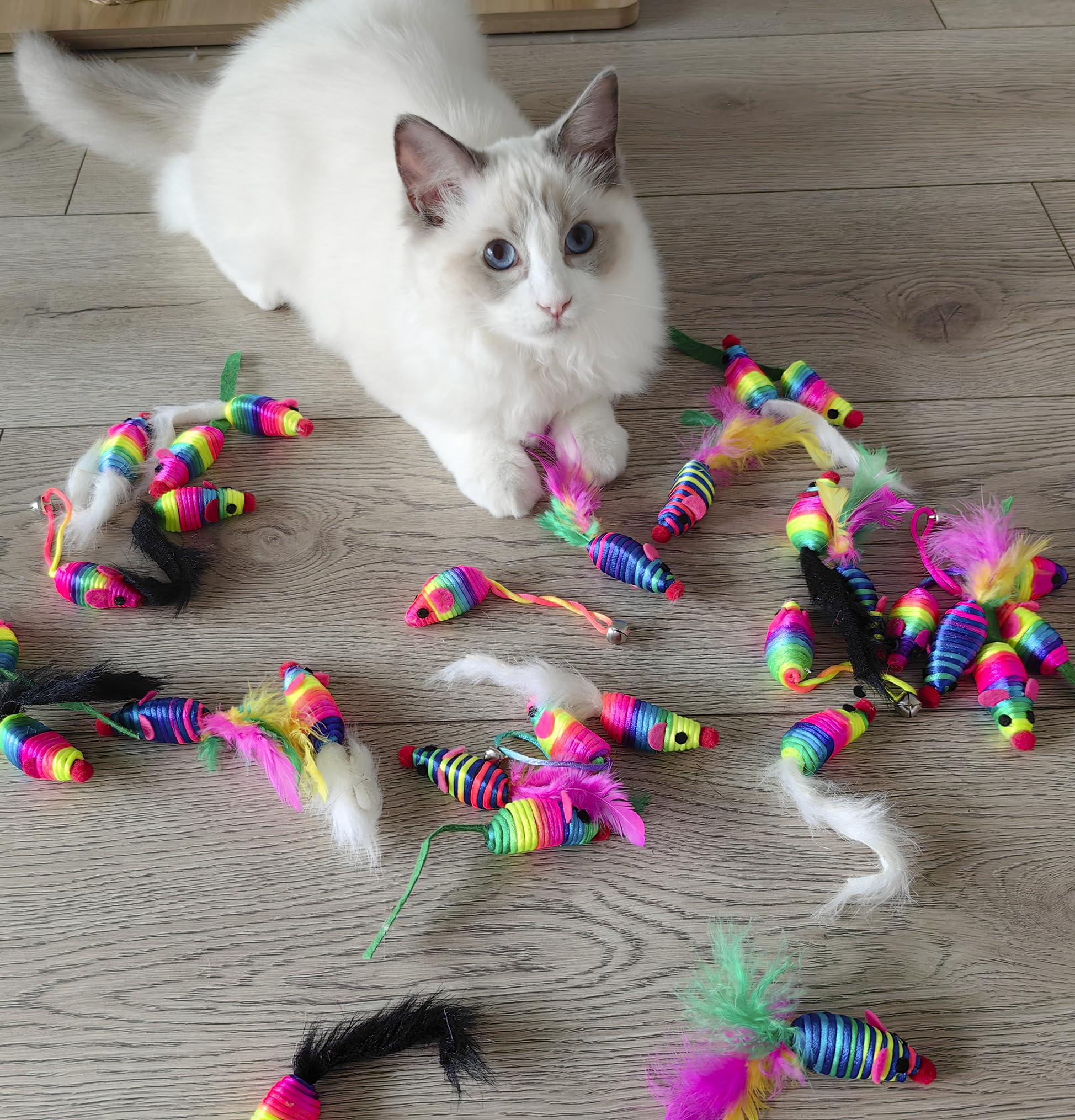 Fashion's Talk Cat Toy Mouse 36-Count 4.5β,Kitten Mice Cat Toys with Rattle Handmade Rope Mouse Toy for Indoor Cats Interactive Play Color Varies
