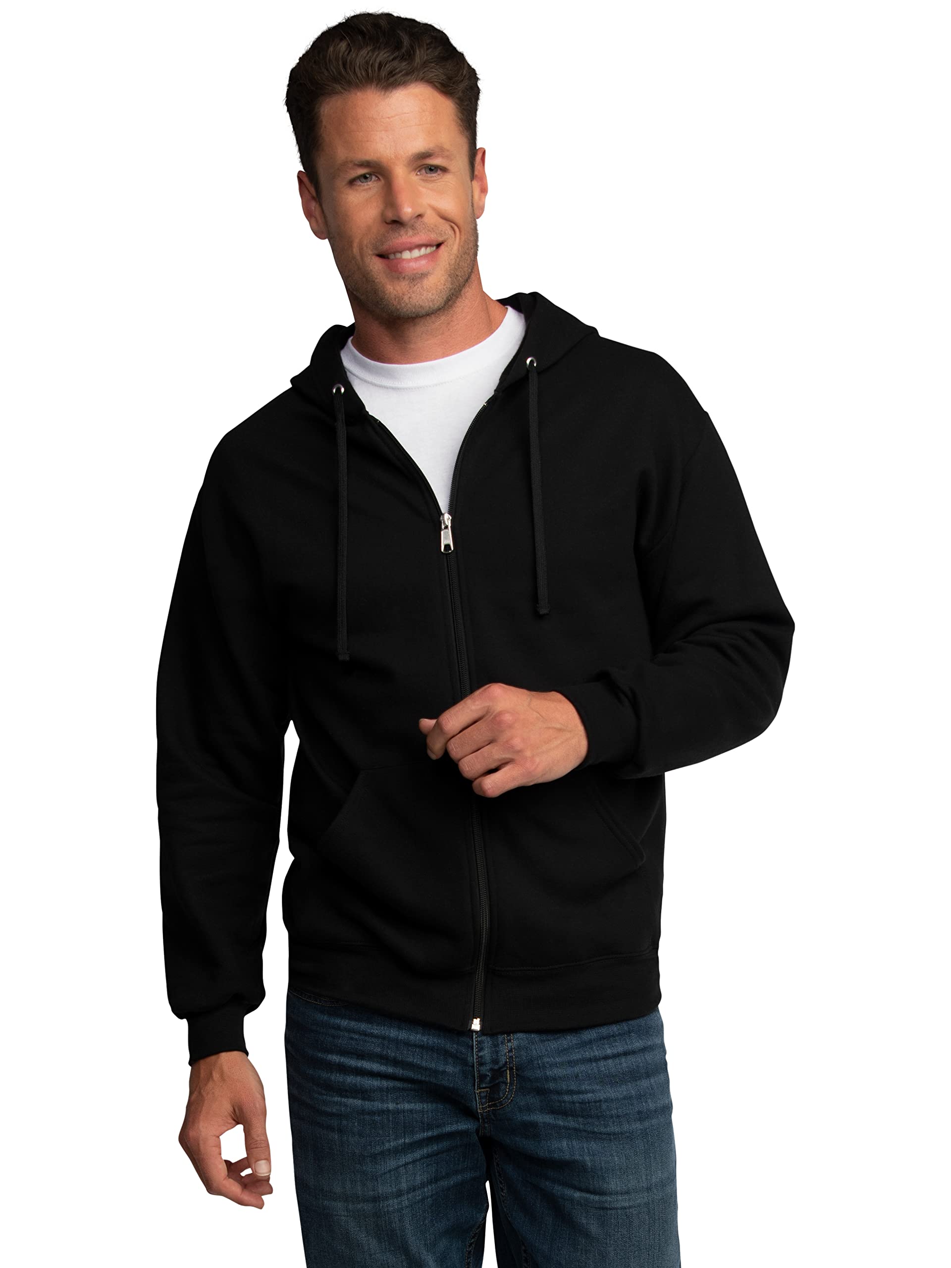 Fruit of the Loom Men's Eversoft Fleece Sweatshirts & Hoodies, Full Zip-Black, X-Large