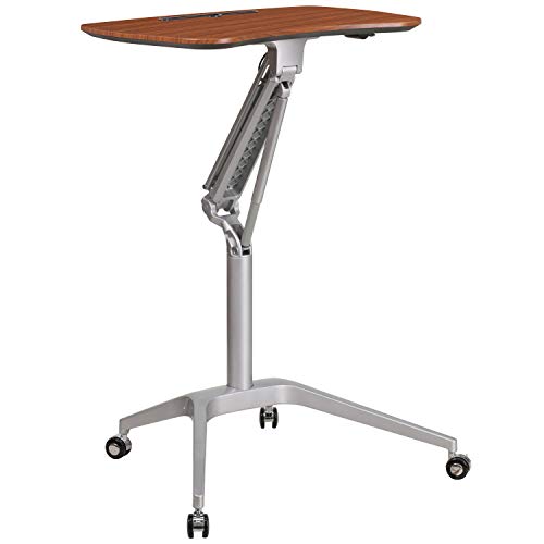 Flash Furniture Gia Mobile Sit-Down, Stand-Up Mahogany Computer Ergonomic Desk with 28.25''W Top (Adjustable Range 29'' - 41'')