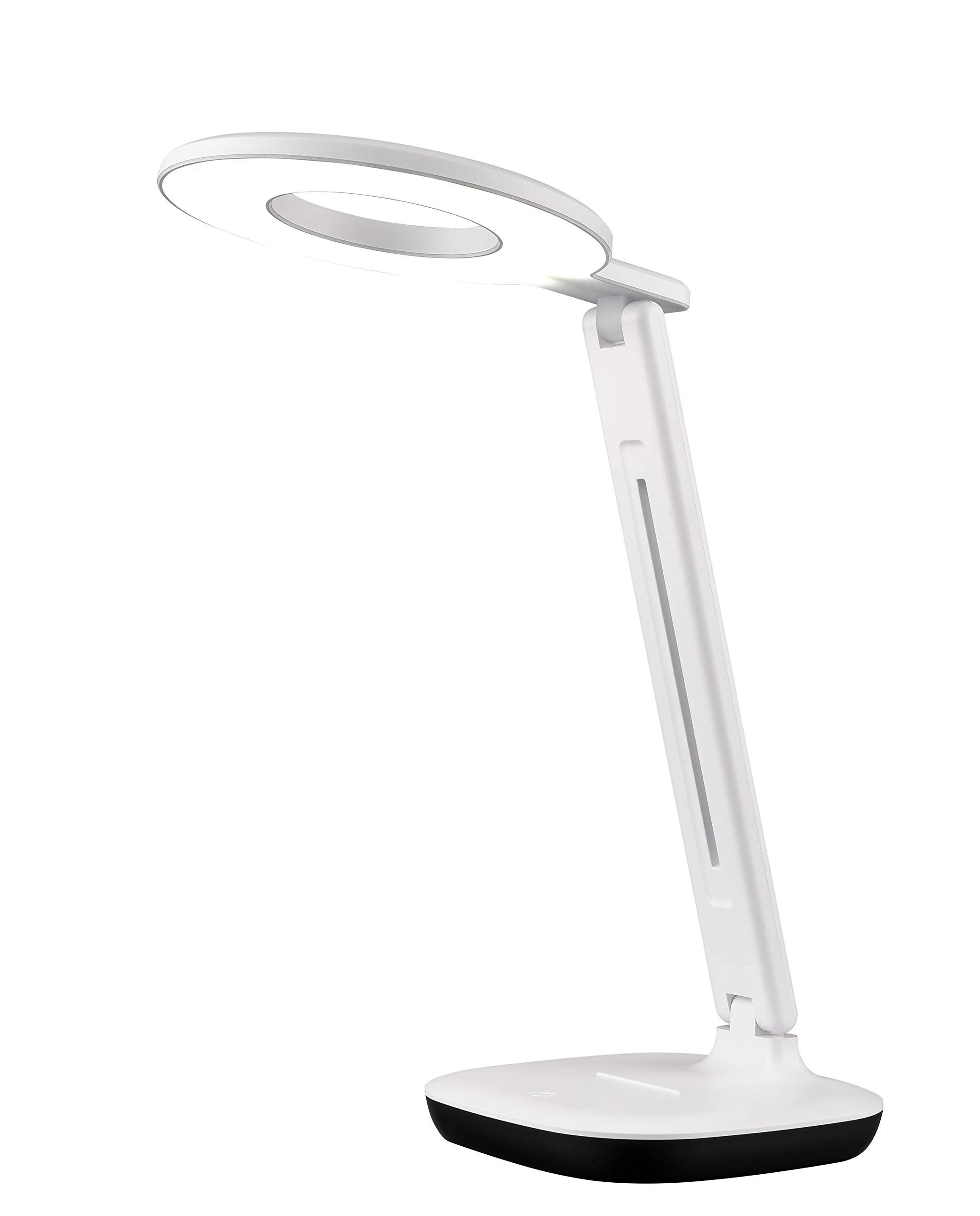 Fugetek LED Round Desk Table Lamp, Eye-Caring Dimmable, 54 Recessed LEDs, One Touch Sensor Panel, 3 Lighting Modes, Adjustable Angles, for Office, Home, Dorm, White