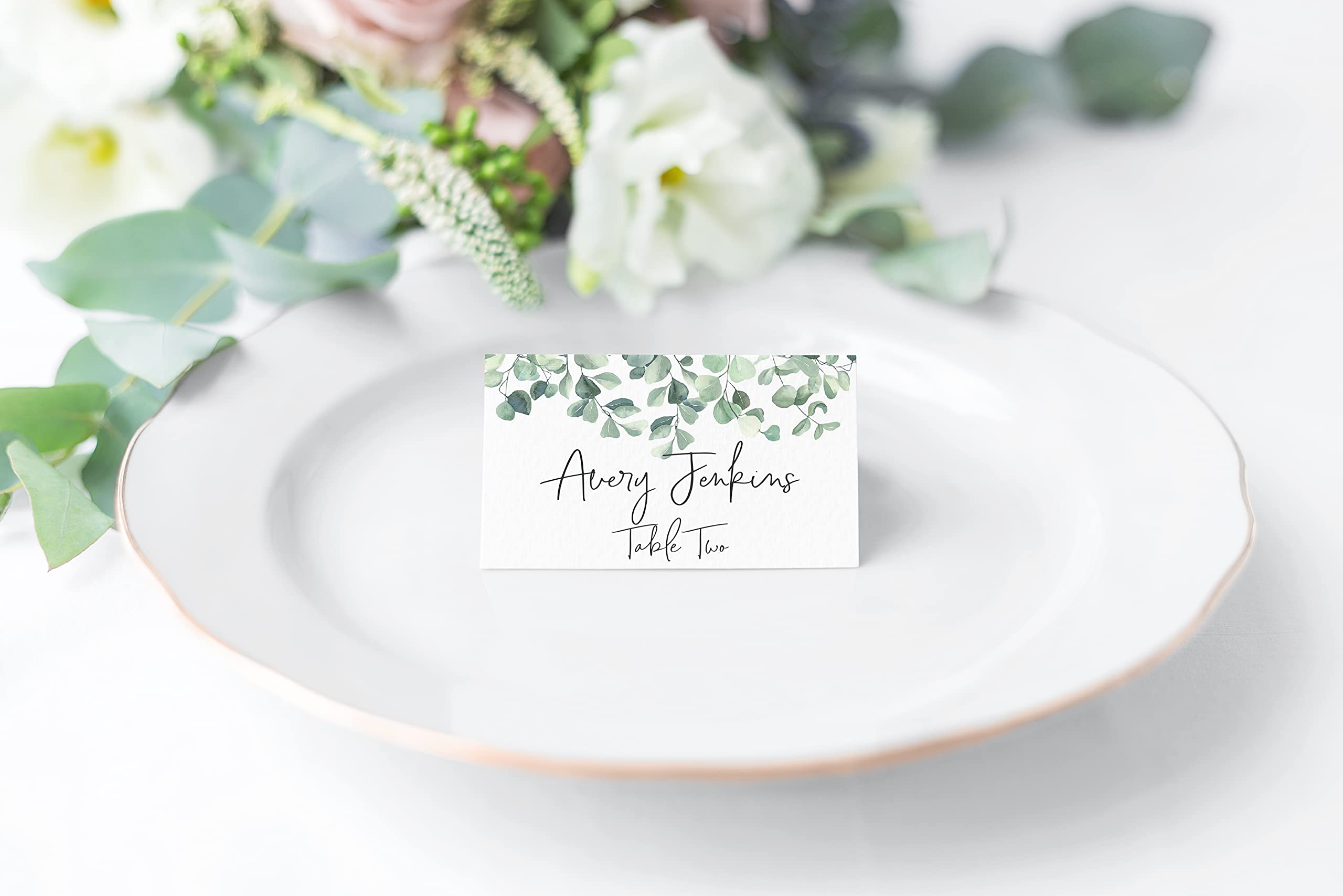 Your Main Event Prints Eucalyptus Tent Cards - Food Labels for Buffet and Decorations - Perfect for Birthdays, Baby Showers, Parties - Pack of 50