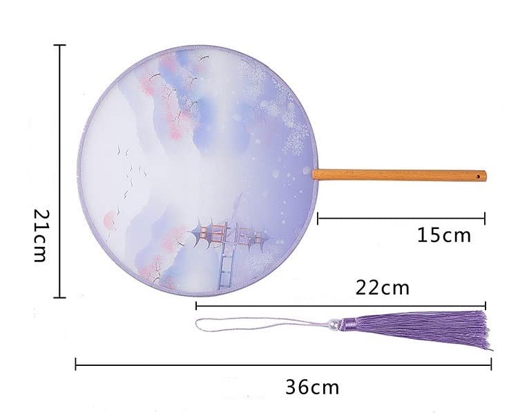 Folding Fan Chinese Style Printing Silk Dance Summer Classical Costume Palace Hanfu Women Tassel Small Round Fan (Color : 9)