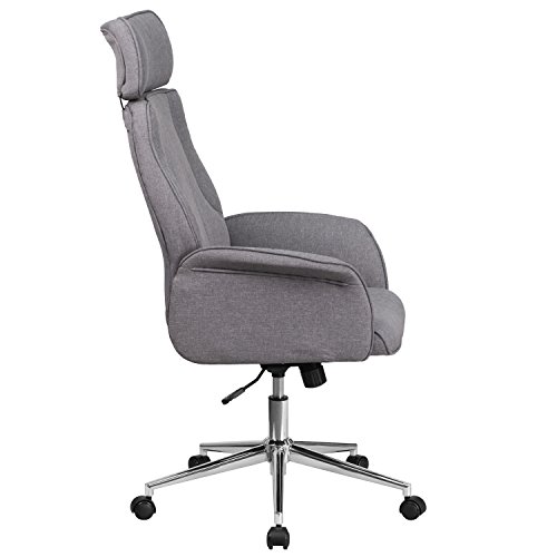 Flash Furniture High Back Gray Fabric Executive Swivel Office Chair with Chrome Base and Fully Upholstered Arms
