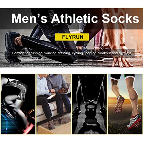 FLYRUN Men's Athletic Ankle Quarter Socks Men Comfort Cushion Moisture Wicking Work Sock 6 Pack