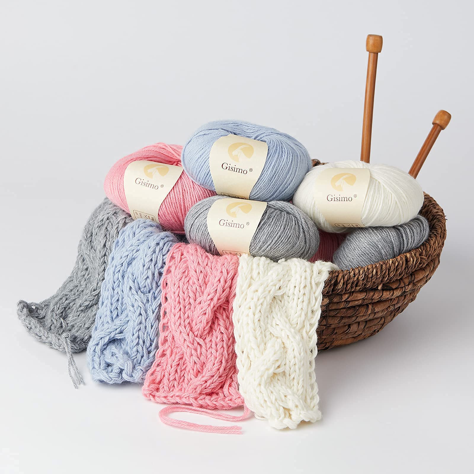Gisimo Merino Wool Yarn for Crochet, Knitting & Crafting, 6-Ply Soft and Thick -165 Yards /1.76 OZ (Baby Blue, 1 Ball)