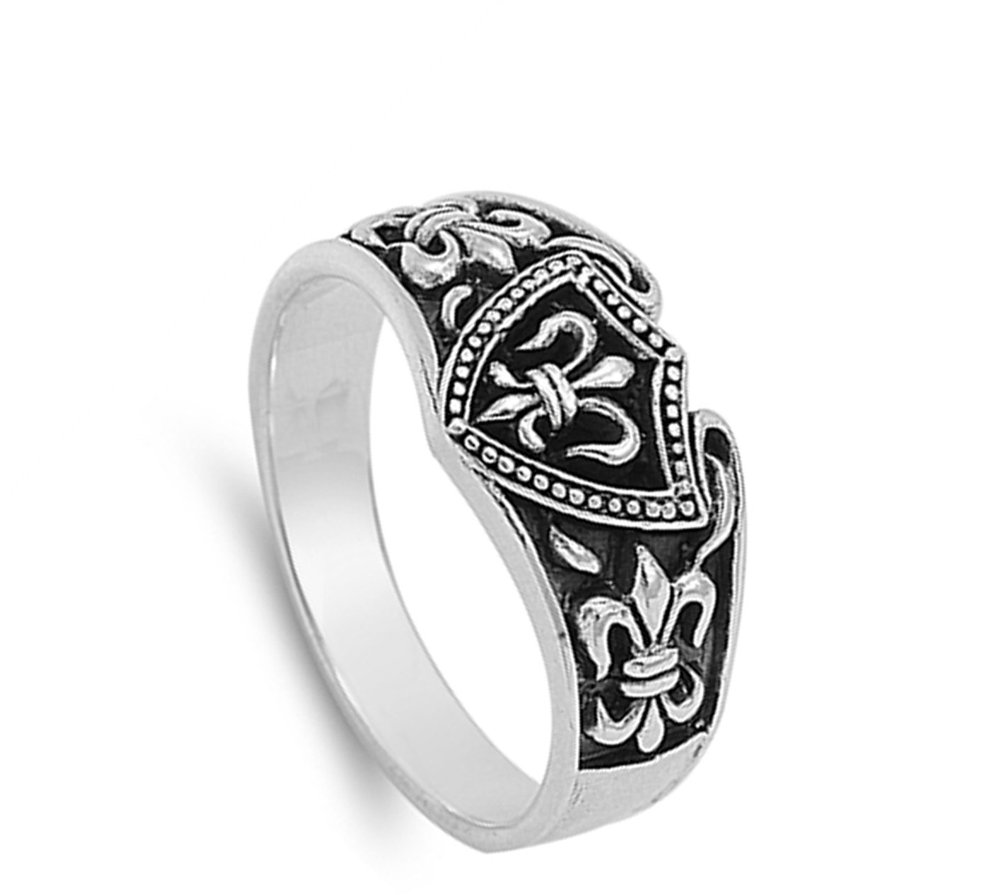 Fleur De Lis Shield Fashion Classic Ring New 925 Sterling Silver Band Size 8