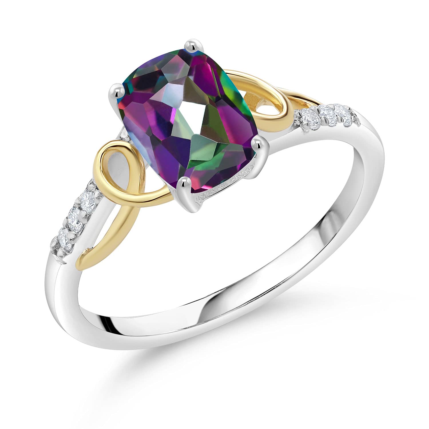 Gem Stone King 10K Yellow Gold and 925 Sterling Silver 8X6MM Cushion Gemstone Birthstone and Lab Grown Diamond Engagement Ring | Wedding Anniversary Promise Ring For Women