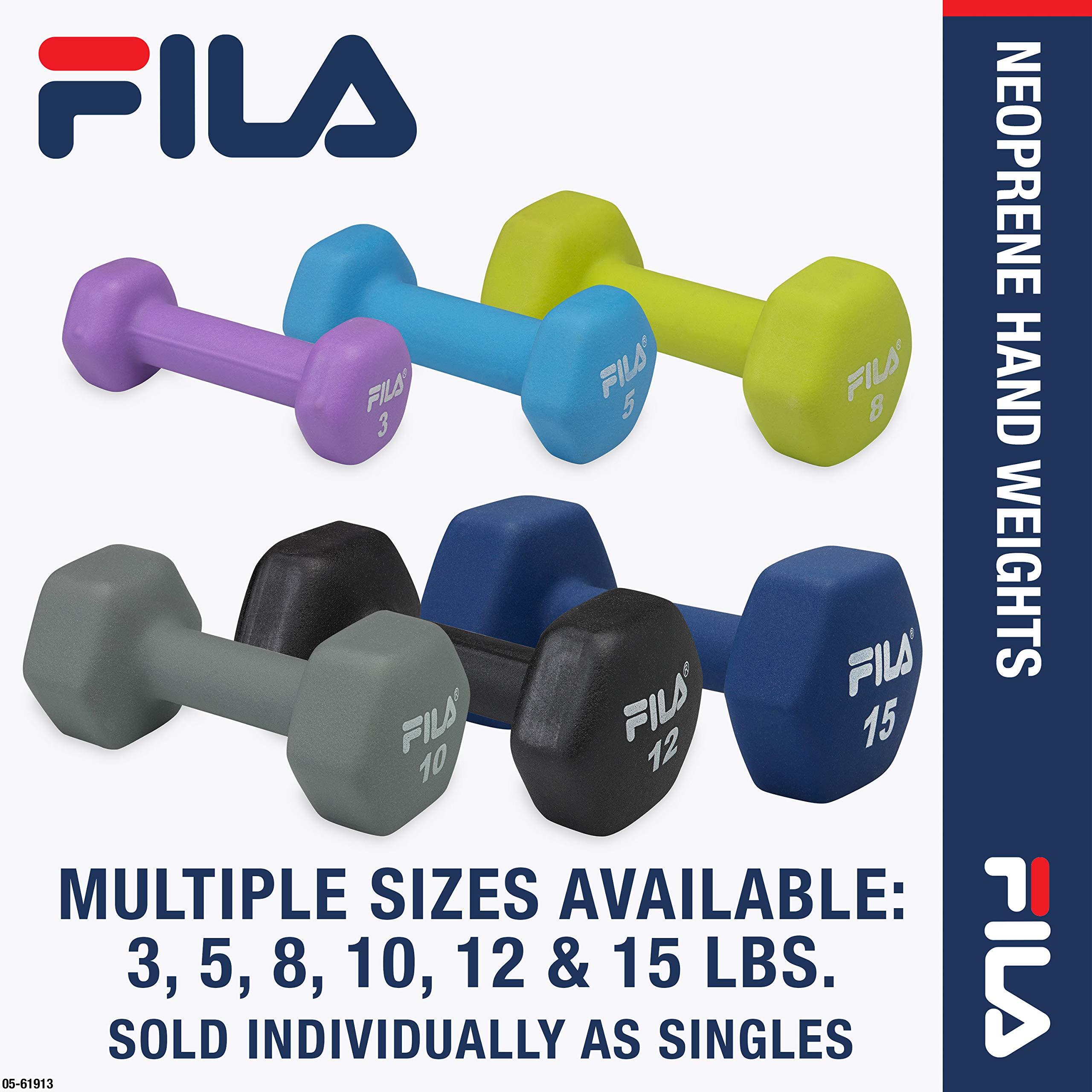 FILA Accessories Hand Weights for Women & Men - 10 lb Dumbbell Neoprene Covered for Workout, Exercise & Fitness (Sold as Single 10 Pound Dumbbell), Grey