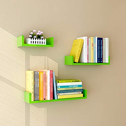 PIBM Stylish Simplicity Shelf Wall Mounted Floating Rack Shelves Wooden Living Room Storage 3 Pieces Set,Length 54.8Cm / 38.4Cm / 21.9Cm, Green