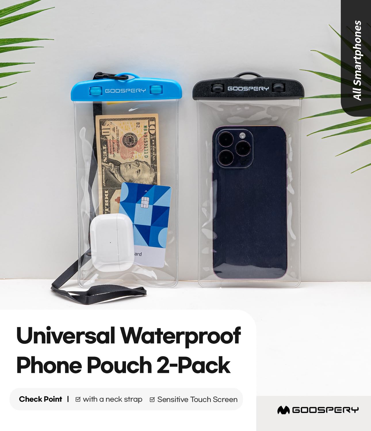 GOOSPERY [2-Pack] Universal Waterproof Phone Pouch, Underwater Cellphone Dry Case Beach Bag Compatible with iPhone 14 13 12 11 Pro Max Mini Xs XR, Galaxy S23 S22 S21 S20 Ultra Note20 up to 6.8"