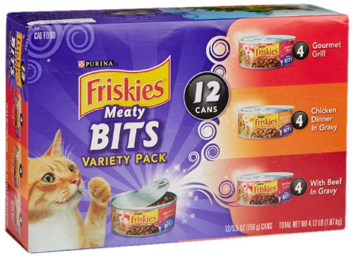 Friskies Wet Cat Food, Meaty Bites, 3-Flavor Variety Pack, 5.5-Ounce Can, Pack Of 12
