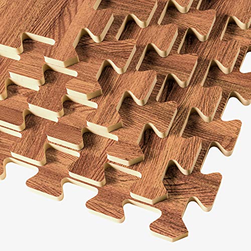 Forest Floor 3/8 Inch Thick Printed Foam Tiles, Premium Wood Grain Interlocking Foam Floor Mats, Anti-Fatigue Flooring – Stylish Flooring Solution, Mahogany, 48 Sq Ft