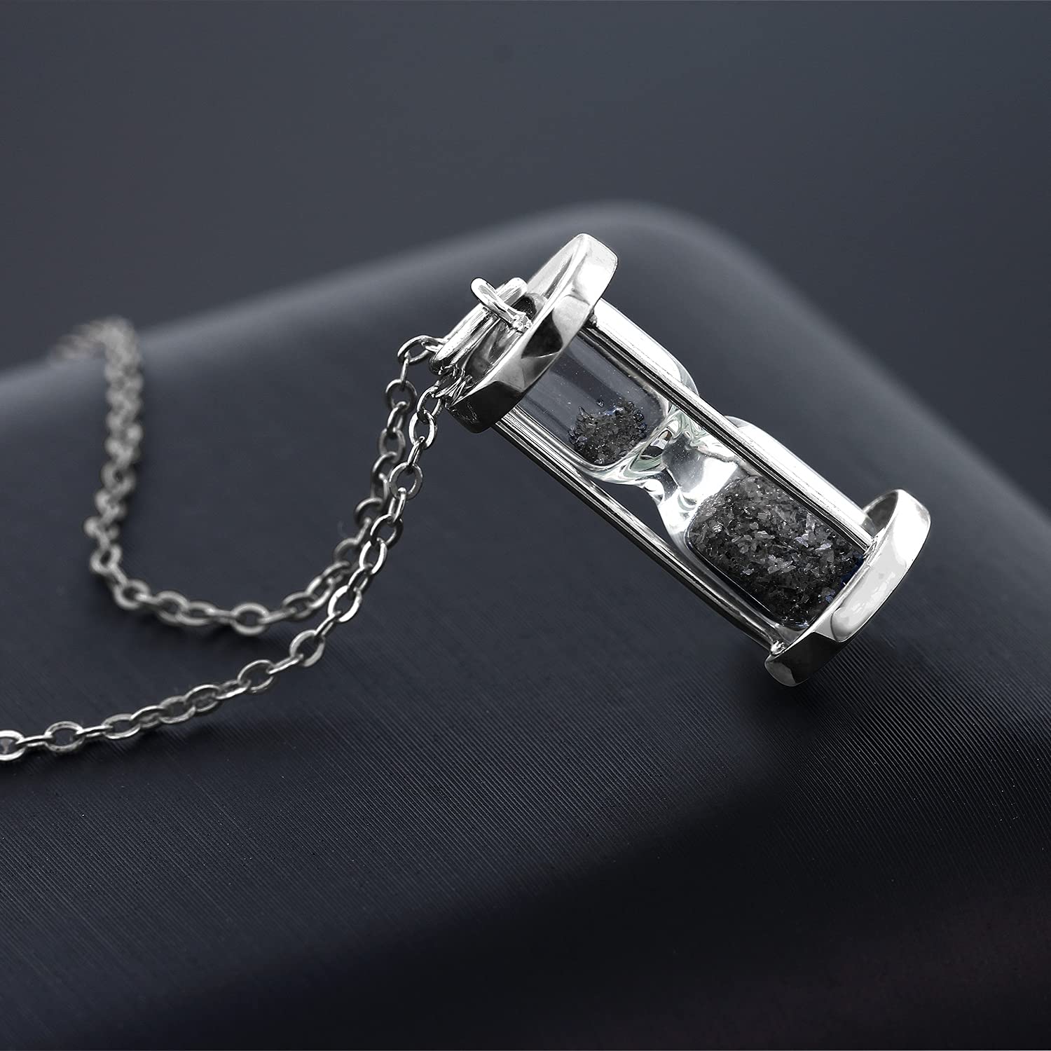 Gem Stone King 925 Sterling Silver Diamond and Gemstone Birthstone Dust Hourglass Necklace For Women With 18 Inch Silver Chain