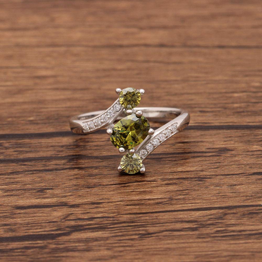Ginger Lyne Collection Three Stone Sterling Silver CZ Engagement Birthstone Ring Size 12