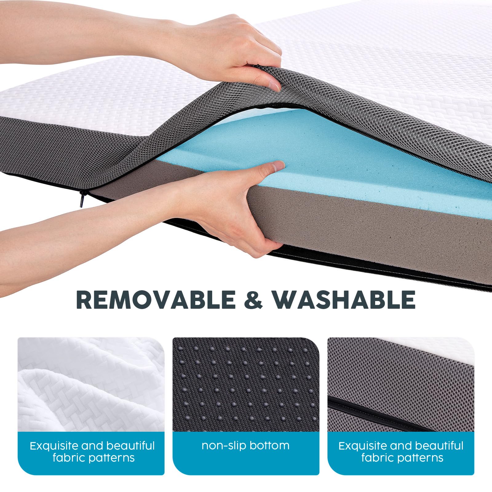 MASVIS Folding Memory Foam Mattress,4 inch Tri-fold Mattress Topper for Camping and Travel, Foldable Guest Bed with Removable Cover, Foldable Mattress with Storage Bag,Full