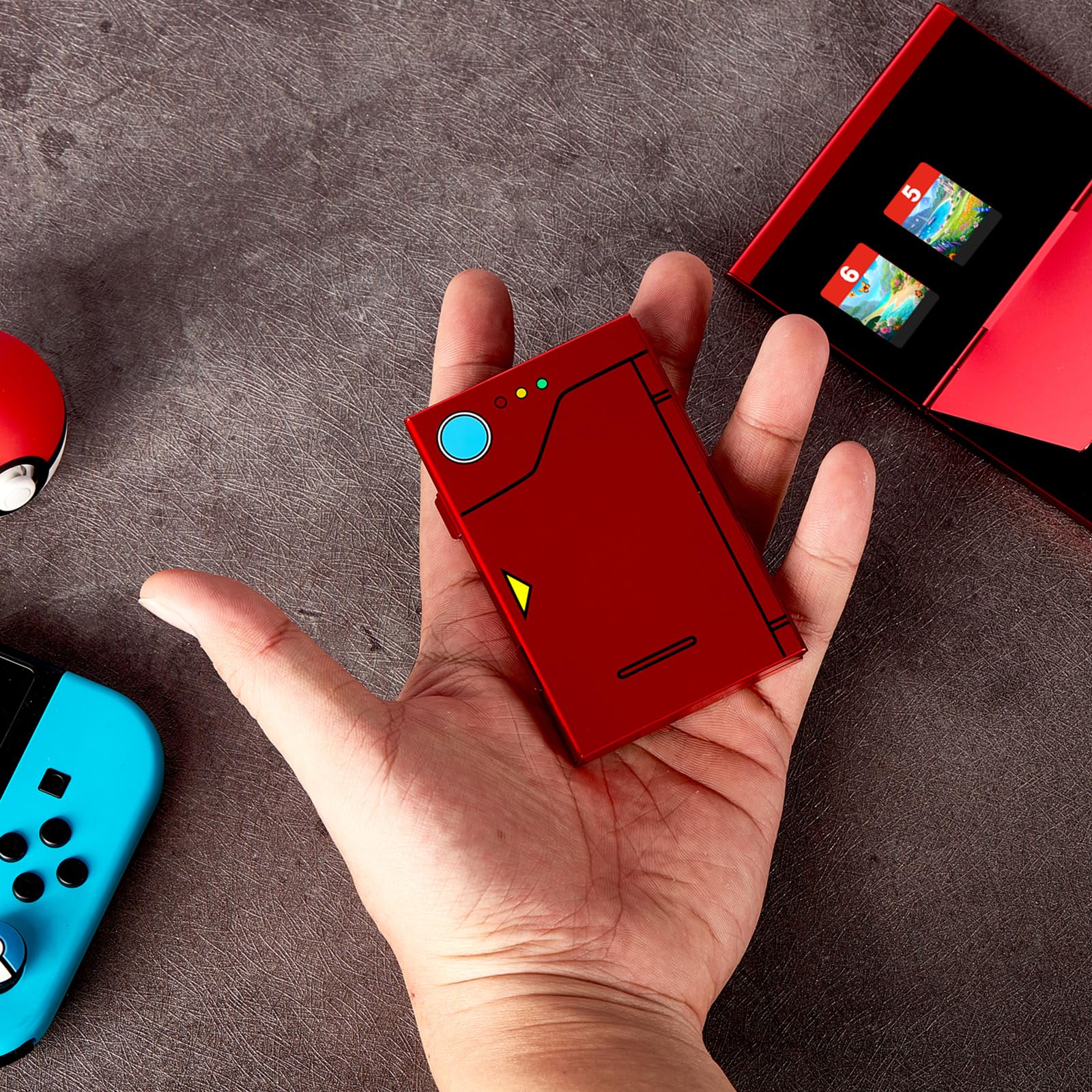 FUNLAB Switch Game Case Compatible with Nintendo Switch(OLED/Lite) Games Holder,Metal Switch Game Card Case with 6 game storage β Red
