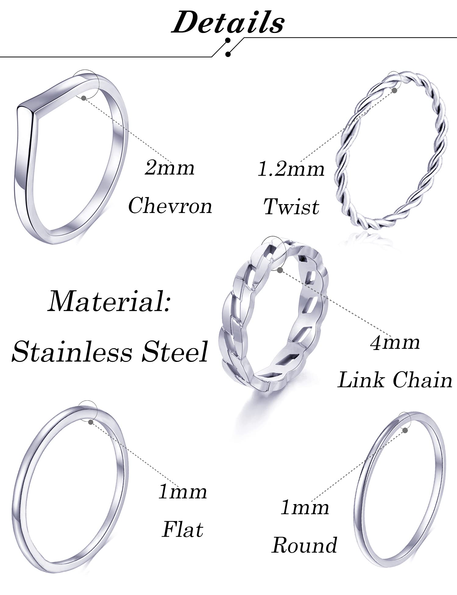 Fxiqini 9Pcs Knuckle Rings Plain Band Chevron Stackable Midi Thumb Knuckle Finger Wedding Stainless Steel Ring for Women Men Rose Gold Tone Size #8