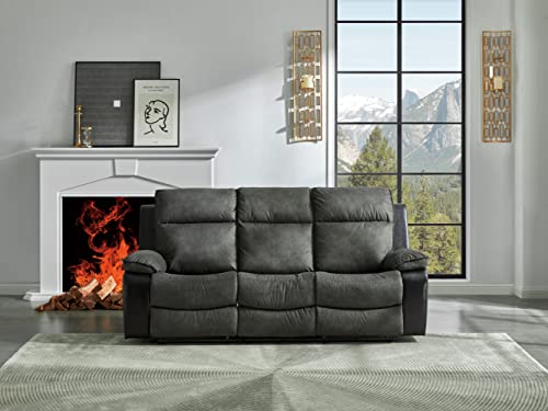 Signature Design by Ashley Woodsway Modern Faux Leather Tufted Reclining Sofa, Gray & Black