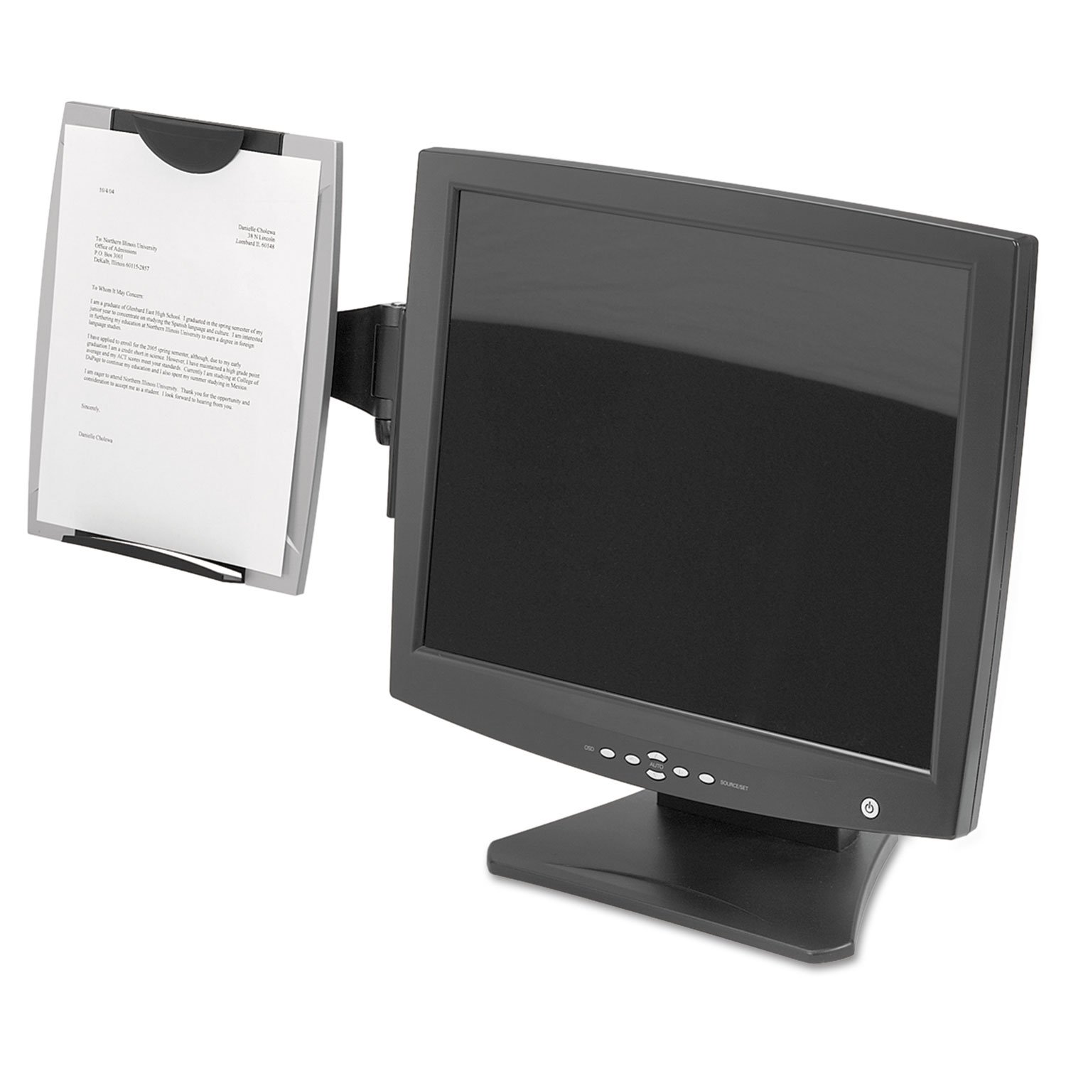 Fellowes 8033301 Office Suites Monitor Mount Copyholder, Plastic, Holds 150 Sheets, Black/Silver