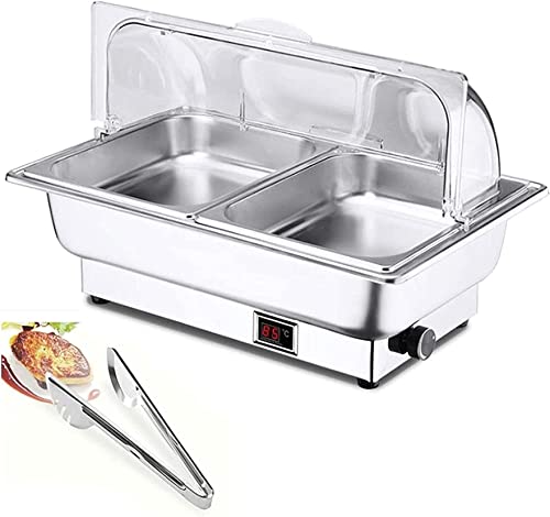 Food Warmer, Chafing Dish Stainless Steel Chafing Dishes, 9L Buffet Server, Catering Food Warmers with 90° Half Clamshell for Parties, Buffets, Adjustable Temperature (1/2 Size Foo