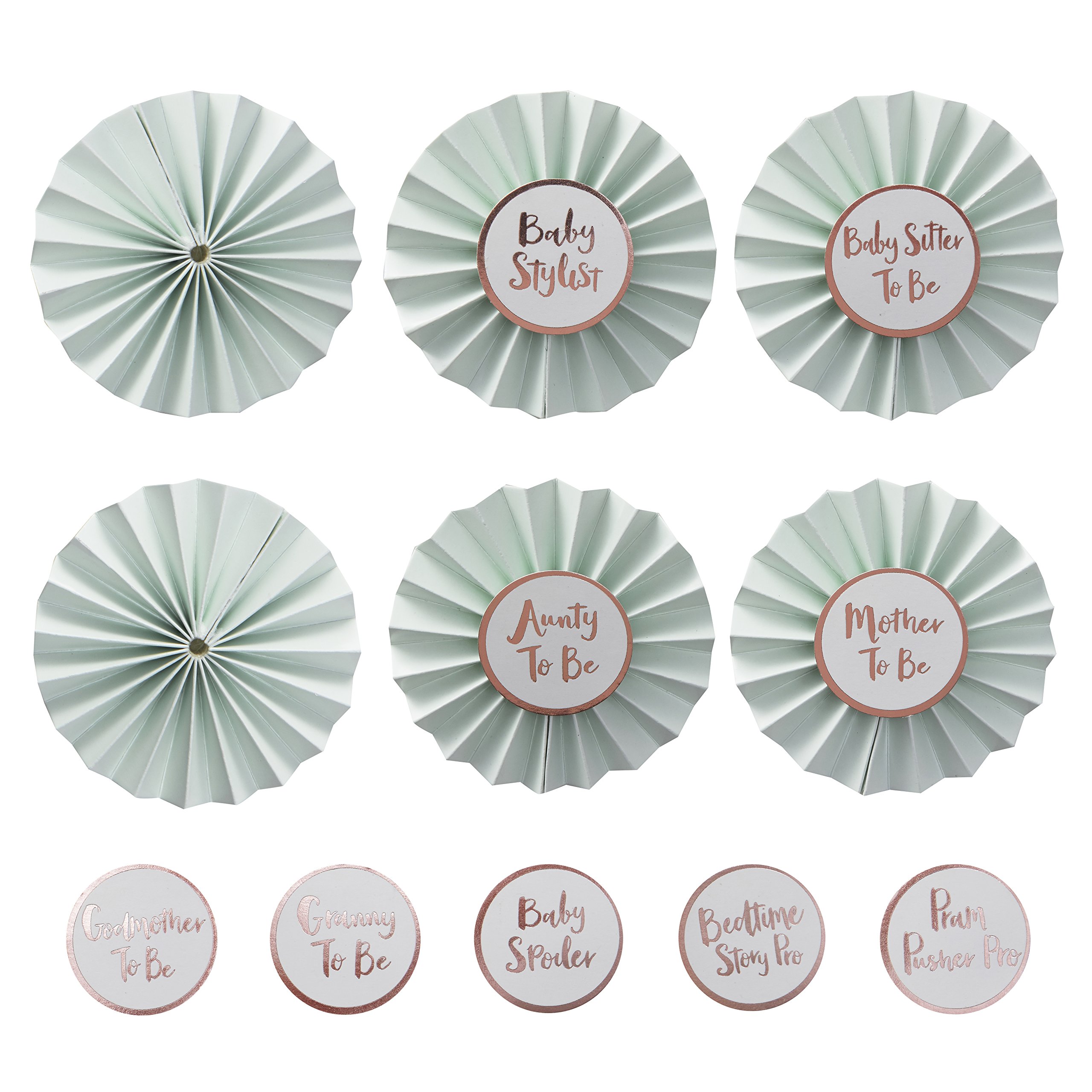 Ginger Ray Baby Shower Badges In Mint & Rose Gold x 6 - Hello World