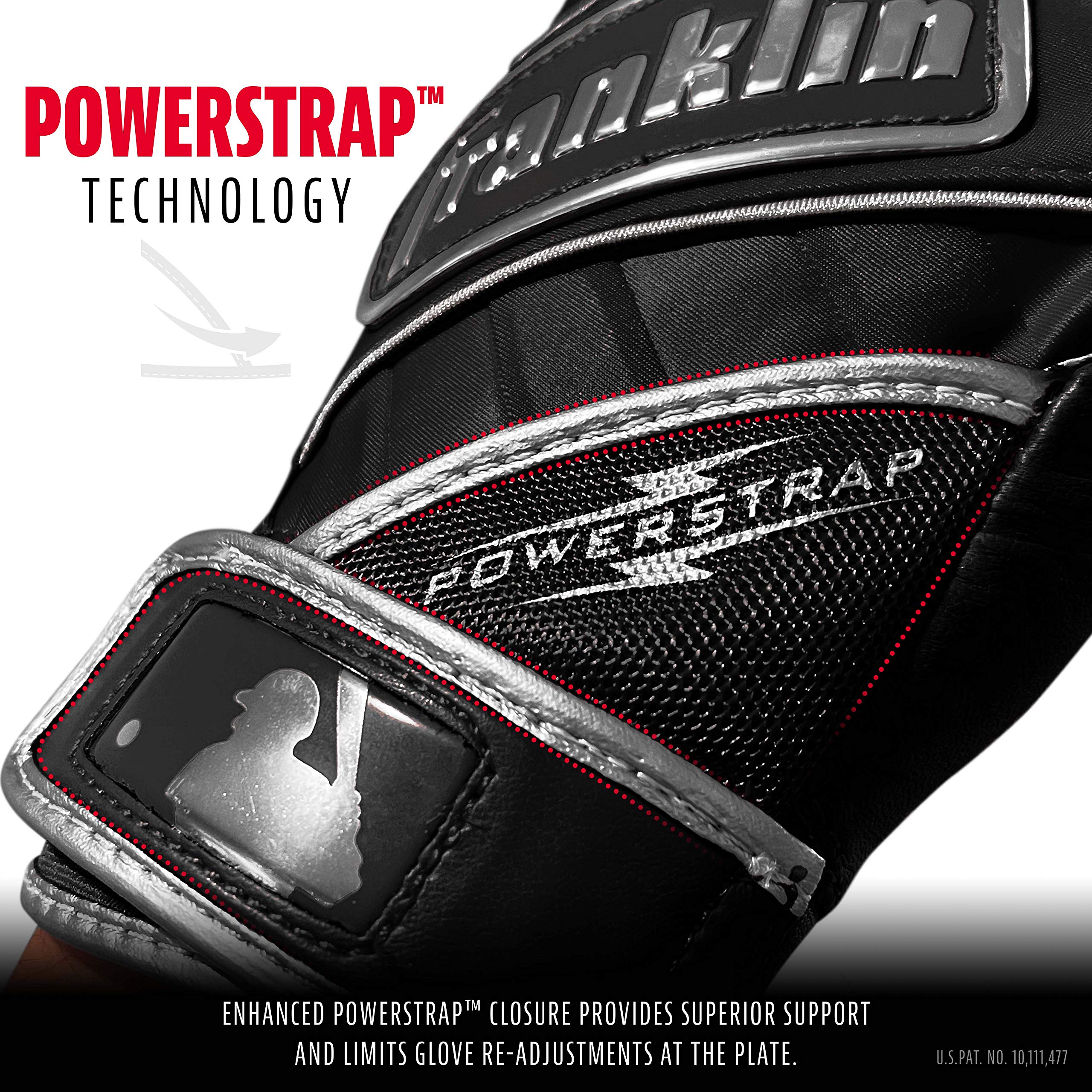 Franklin Sports Chrome Powerstrap⢠Batting Gloves - Black - Adult X-Large