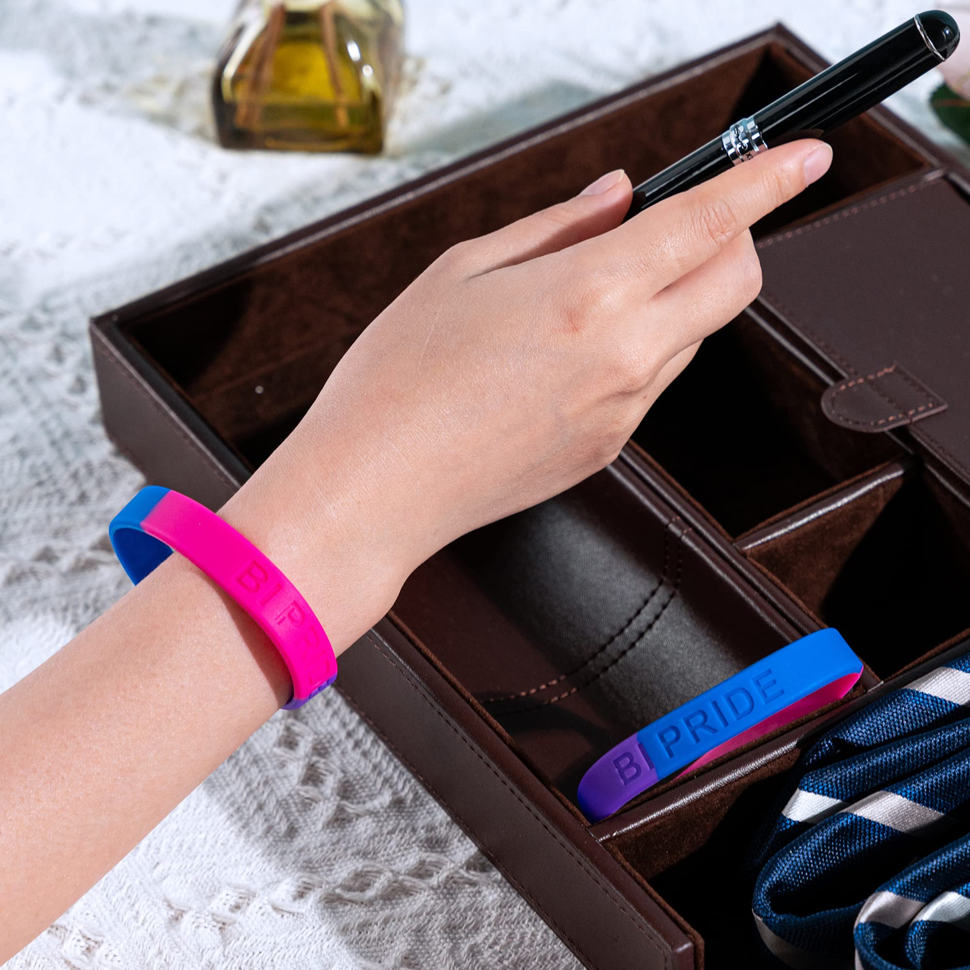 Fundraising For A Cause 50 Pack Bisexual Gay Pride Silicone Bracelets - Purple/Blue/Pink BI Pride Flag Rubber Wristbands