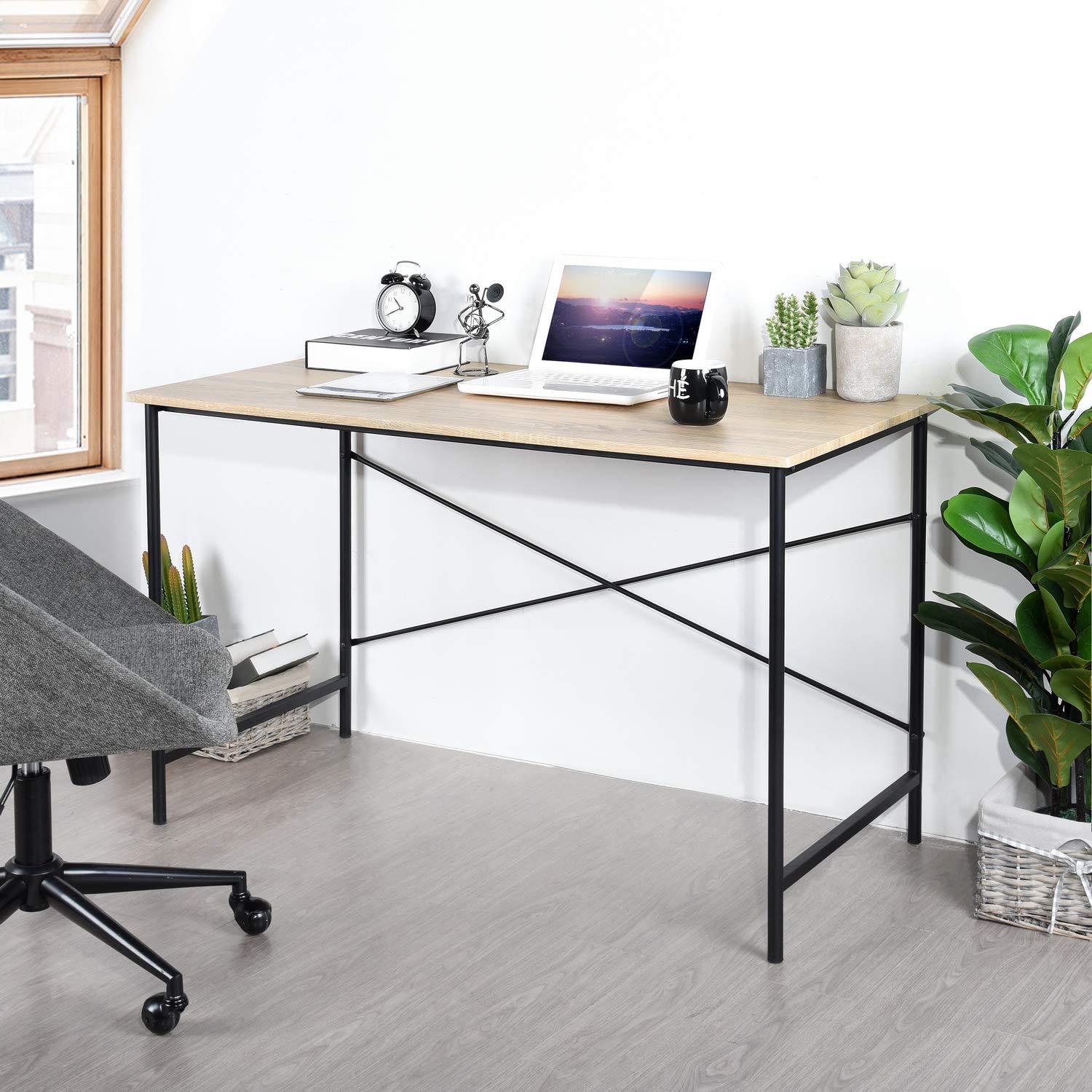 FURNITURE-R France Computer Desk Home Office Table Workstation Writing Table Oak