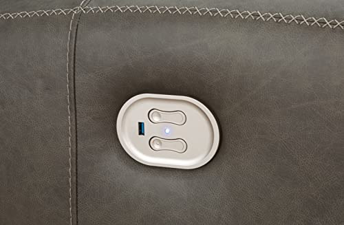 Signature Design by Ashley Roman Contemporary Tufted Leather Power Reclining Loveseat with Console and Adjustable Headrest, Gray