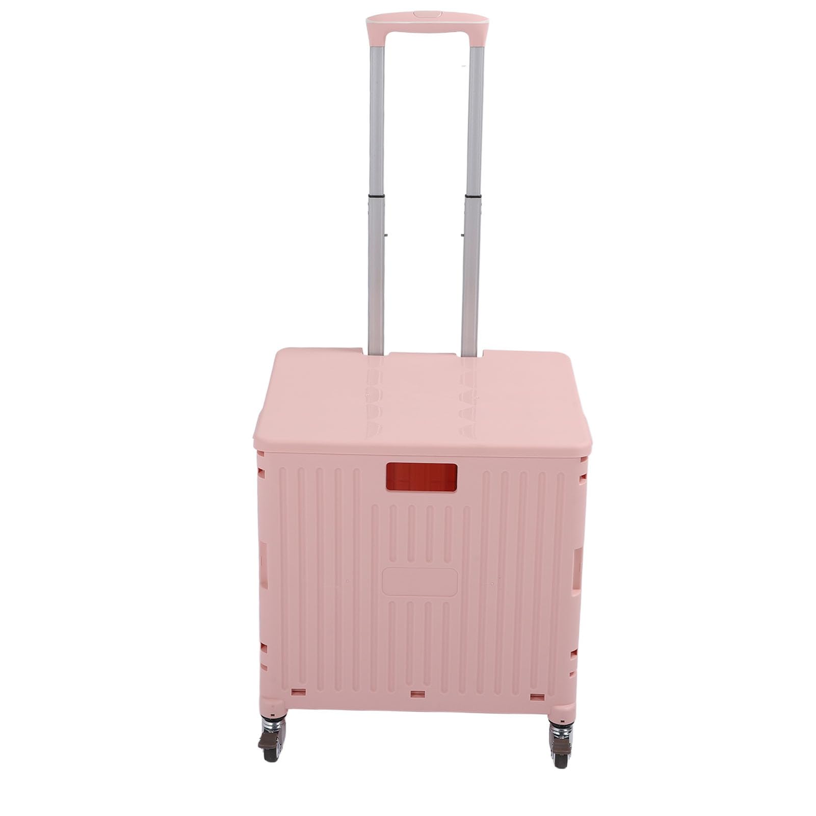 Foldable Utility Cart, Large Capacity Collapsible Rolling Box Telescopic Handle with Lid for Office (Pink)