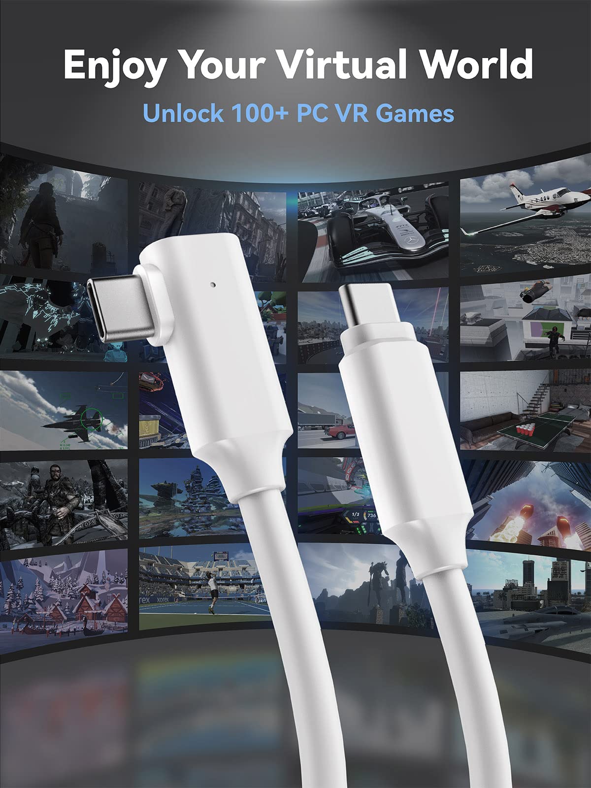 MOJOXR 16FT C to C Fiber-Optic Link Cable Compatible with Quest 2 Pro Gaming PC Macbook Pro,USB3.2 Gen2 10Gbps High-Speed Data Transfer 3A Fast Charging Type-C Cable with USB C-A Adapter
