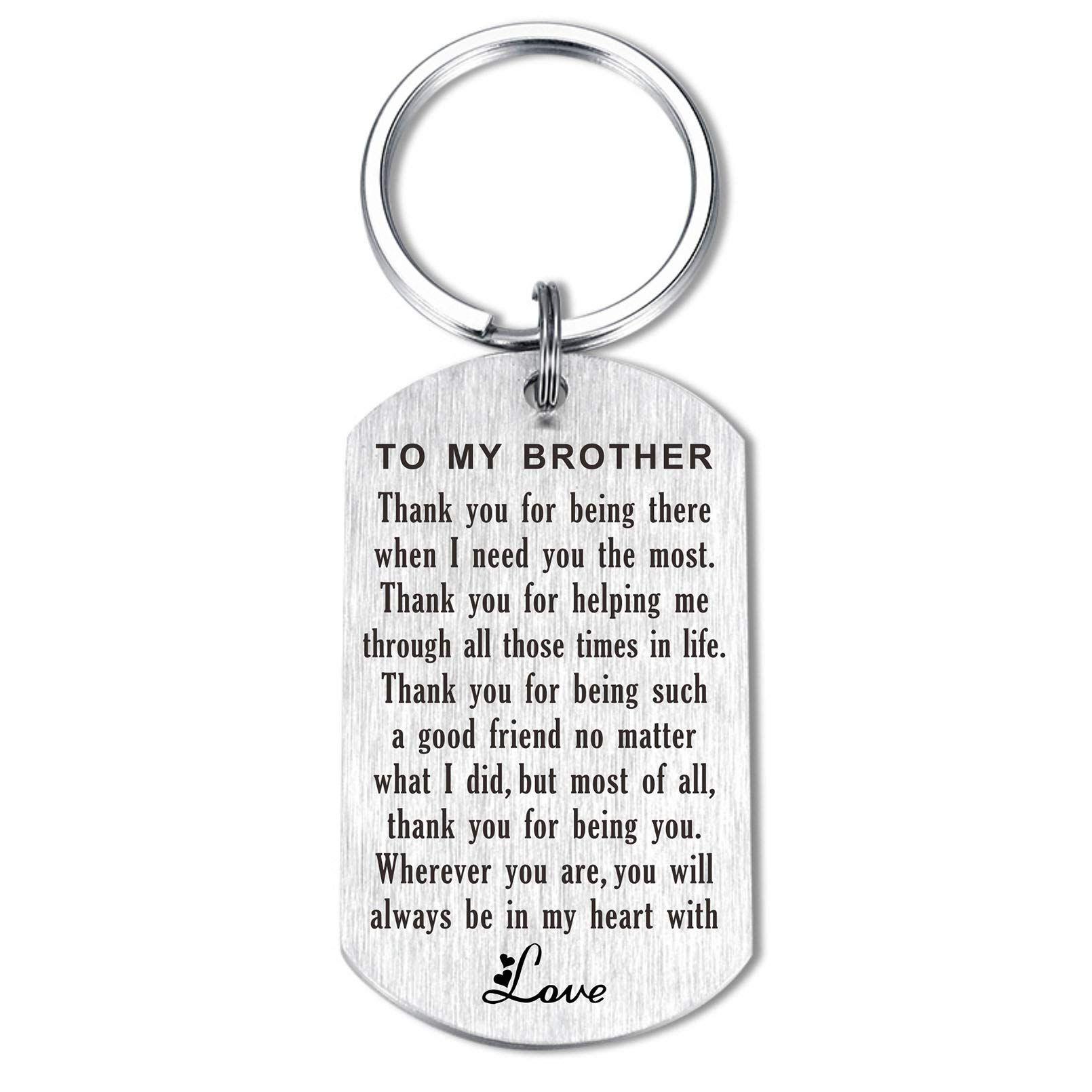 Gifts for Brother - Brother Birthday Gifts - Wherever You Are You Will Always Be in My Heart - Brother Birthday Christmas Graduation Keychain Necklace