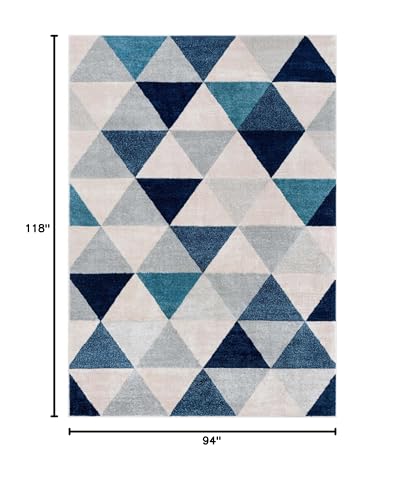 Well Woven Isometry Blue & Grey Modern Geometric Triangle Pattern Area Rug 7'10" x 9'10" Soft Shed Free Easy to Clean Stain Resistant