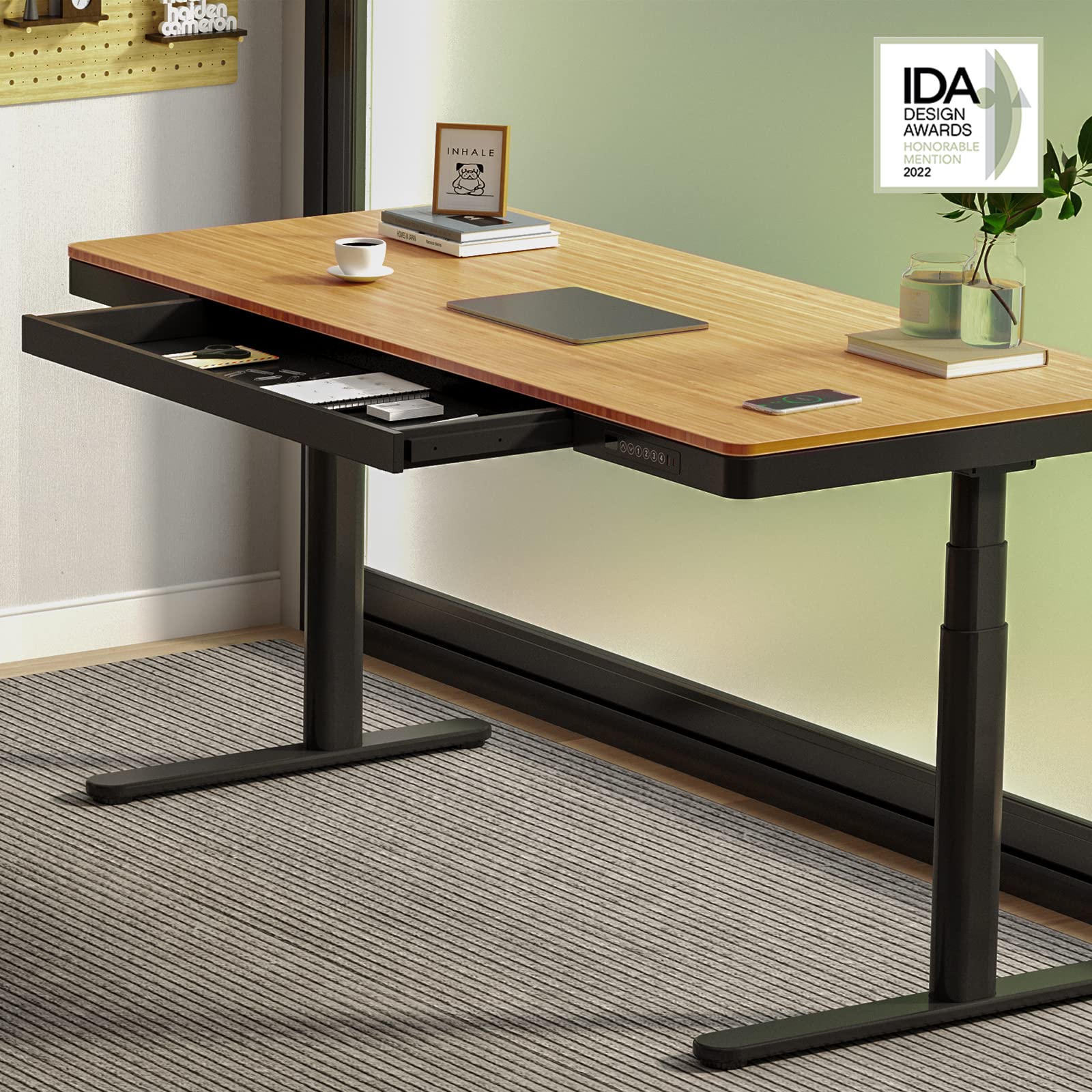 FLEXISPOT 48" Marble Standing Desk Adjustable Height with USB Port Charging, Electric Home Office Computer Table Stand up Desk with Drawers Storage (Modern Marble Grey Top + White Frame)