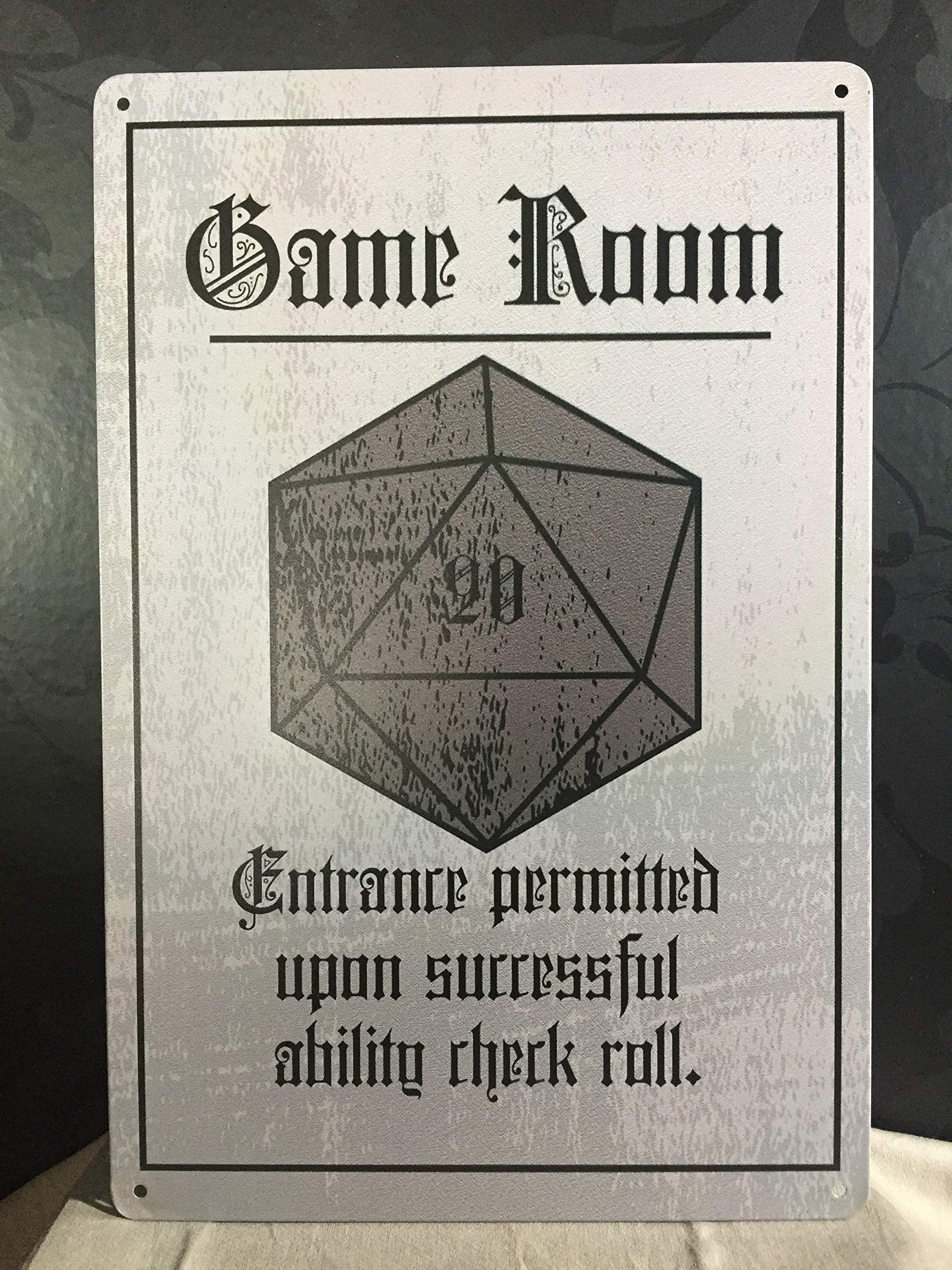 Game Room Sign 12" x 8" Table Top Hobby Games Man Cave D20 RPG Themed Sign Gamer Wall Decor Role Playing 20 Sided Die Board Game Art