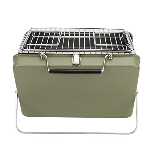 Folding Barbecue Grill, High Temperature Resistant Wavy Grid Mini Portable Charcoal BBQ Grill for Outdoor Cooking(Green)