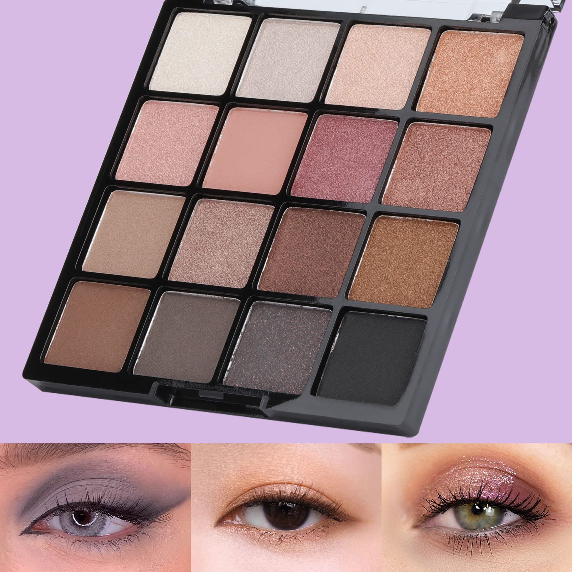 Matte Eyeshadow Palette Makeup Warm Neutral Shimmer Eye Shadow Cosmetics, Cream High Pigmented Shades, Long Lasting, Smoky Black Eye Makeup, Waterproof, 16 Colors Eyeshadow