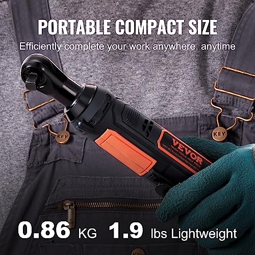 VEVOR Cordless Electric Ratchet Wrench Set 3/8", 12V 33 Ft-lbs Power Ratchet Tool Kit, 45-Min Fast Charge, 2-Pack 2.0Ah Battery, Built-in LED Light, 10 Sockets, Variable Speed Trigger
