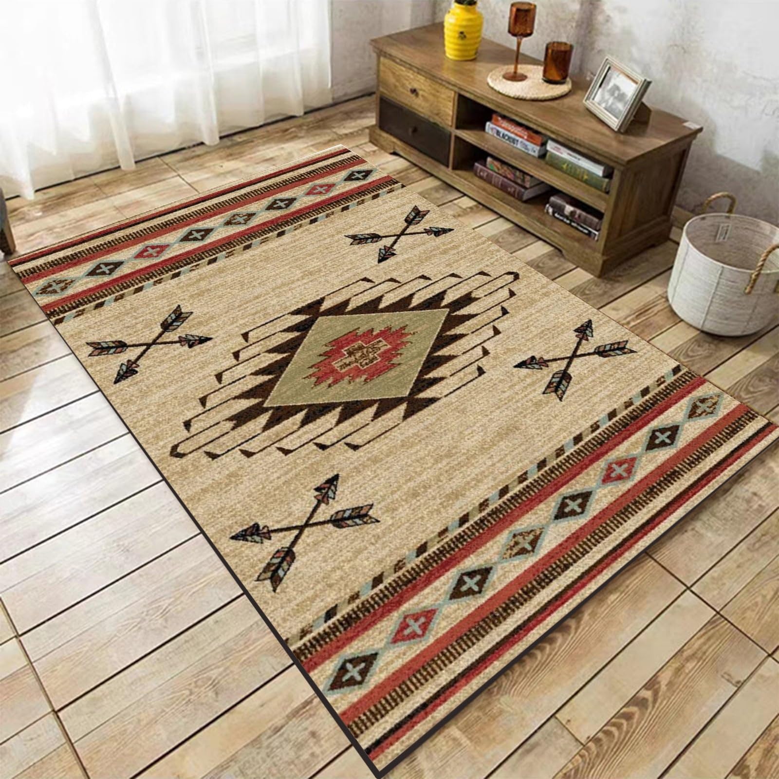 Southwest American Area Carpet, 3x5ft, Vintage Native American Living Room Mat, Anti-Slip Soft Foldable Durable Rug, Easy Clean No Crease Absorbent Thin Rug for Hardwood Floors Runner