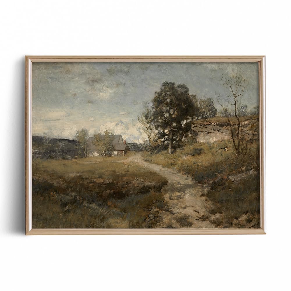 Farmhouse Landscape Forest Pictures Bedroom - Art Deco Wall Art for Kitchen - 11 x 14 Art Prints- Rustic Vintage Decor for Living Room - Antique French Poster - Neutral Country Abstract Oil Painting