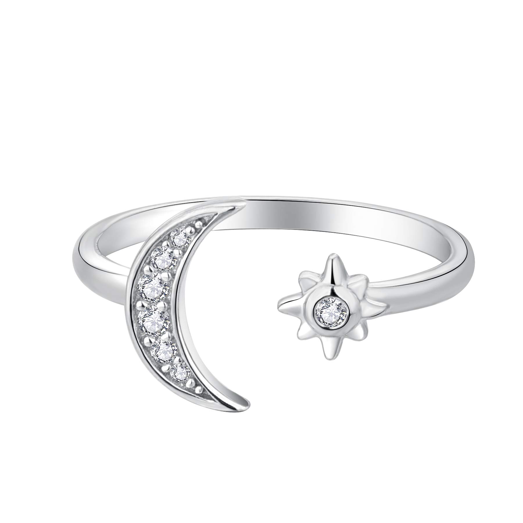 FJ Moon and Star Ring Sterling Silver Wicca Wiccan Retro Ring (Size 8)