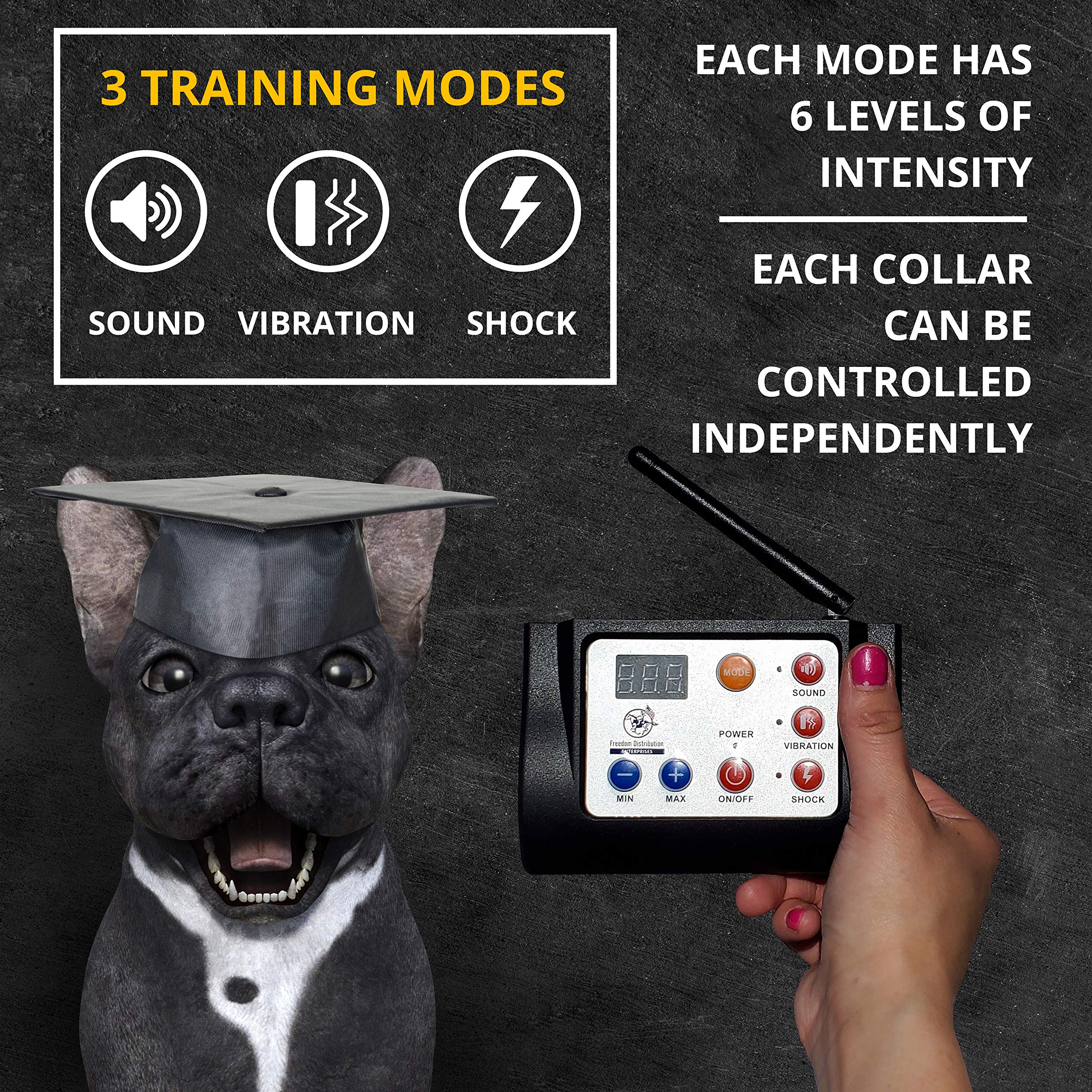 Freedom Distribution Enterprises Upgraded Wireless 2-in-1 Dog Fence and Training System for Two Dogs, Dog Training, Wireless Pet Containment System, Two Collar Wireless Dog Fence