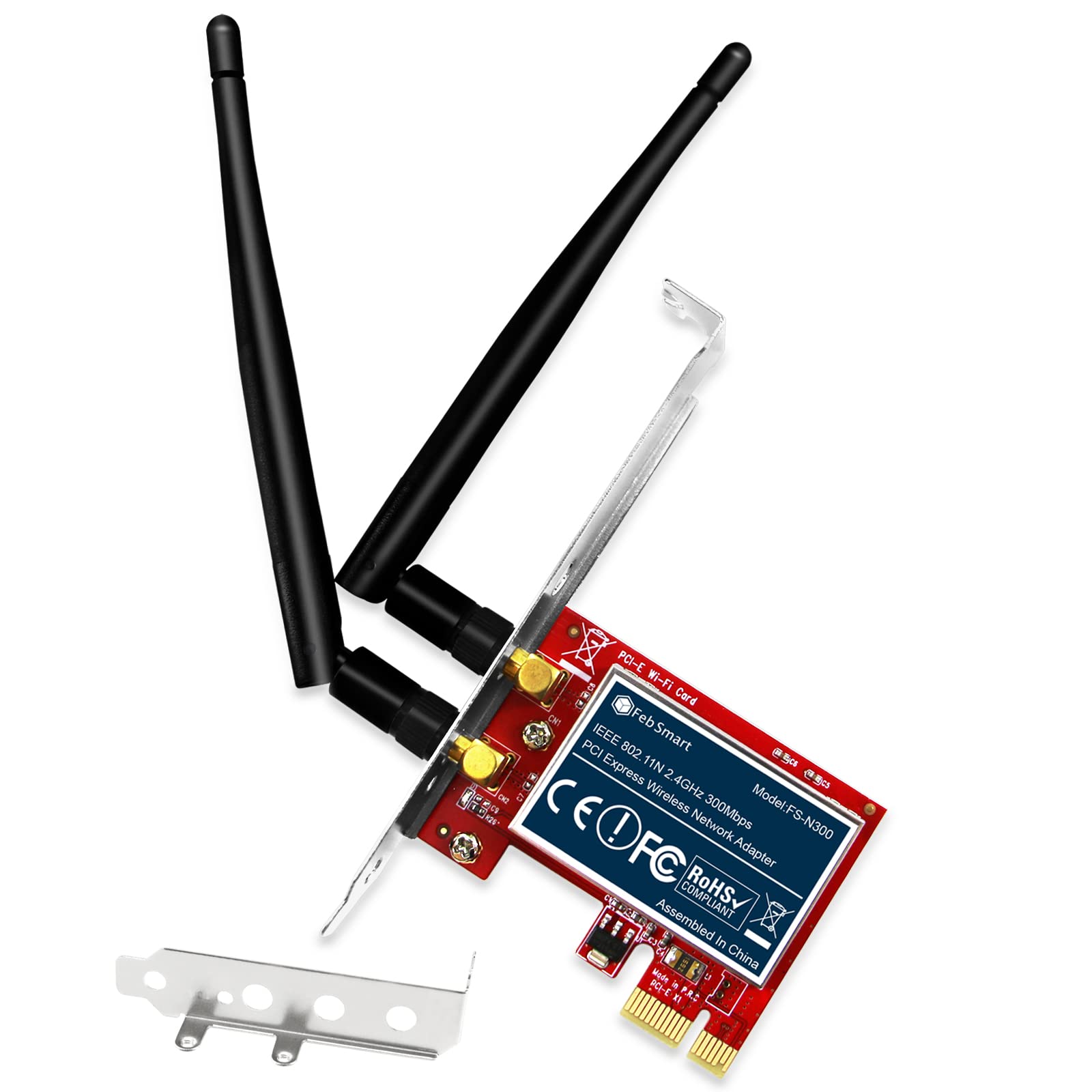 FebSmart Wireless N 2.4GHz 300Mbps PCIE Wireless Network Adapter for Windows 11, 10, 8.1, 8, 7, XP (32/64bit), Windows Server and Linux PCs, PCIE WiFi Card, PCIE WiFi Adapter (FS-N300)