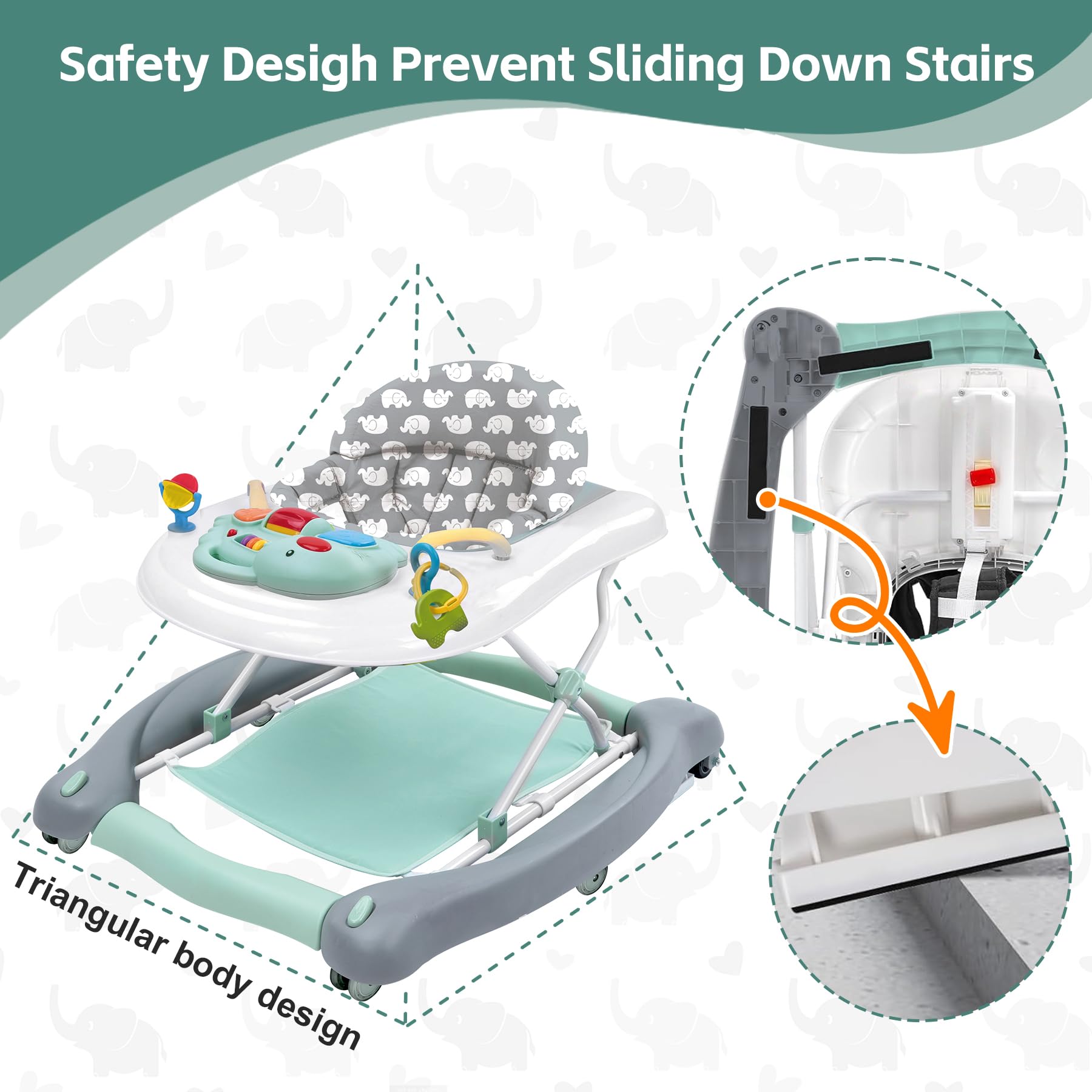 Foldable Baby 5-in-1 Activity Walker - Rocker, Activity Center, Bouncer, Seat Walker, Push Walker - Adjustable Speed Rear Wheels and Height Toys Ages 6-18 Months… (Blue)
