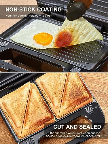 Reemix 3-in-1 Waffle, Grill & Sandwich Maker, Panini Press Grill and Waffle Iron Set with Removable Non-Stick Plates, Perfect for Cooking Grilled Cheese, Tuna Melts, Burgers, Steaks and Snacks, Black (3 in1 Sandwich Maker With Plastic Handle)