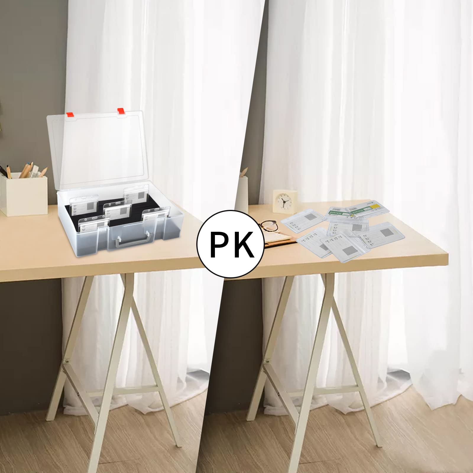 Foam Name Badge Holder with case (Holds 48 Badges) Foam Name Badge Holder Tray ID Badge Tray Organizer Clear Name Tag Holders for Desk Office School